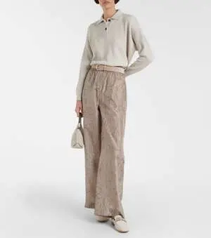 Brunello Cucinelli Floral Wide-leg Pants - Brown
