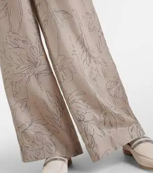 Brunello Cucinelli Floral Wide-leg Pants - Brown