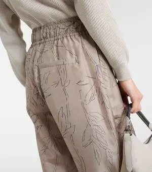 Brunello Cucinelli Floral Wide-leg Pants - Brown