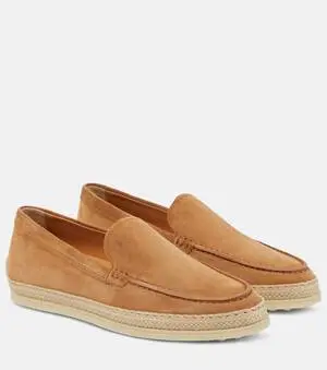 TOD'S Jute-trimmed Suede Moccasins - Brown