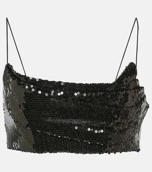 Alex Perry Sequined Crop Top - Black