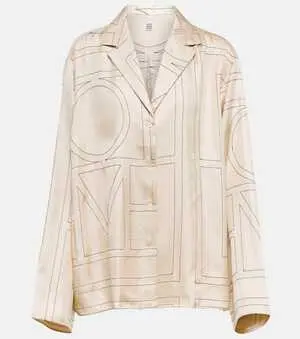 TOTEME Logo-embroidered Silk Shirt - White