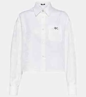 Versace Barocco Jacquard Cropped Cotton Shirt