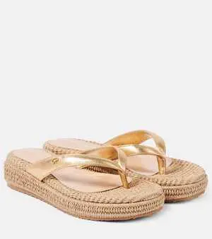 GIANVITO ROSSI Woven Metallic Leather Thong Sandals - Gold
