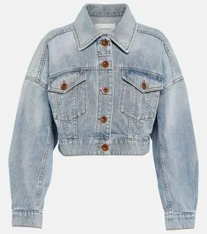 Zimmermann Raie Cropped Denim Jacket - Blue