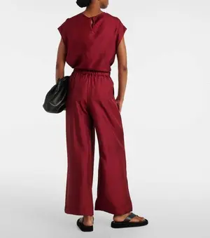 Asceno Silk Twill Palazzo Pants - Burgundy