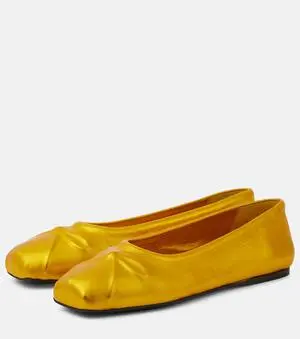 Marni Little Bow Leather Ballet Flats - Yellow