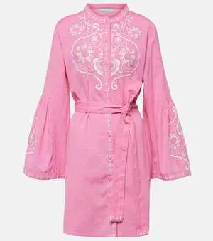 Melissa Odabash Everly Embroidered Cotton And Linen Minidress - Pink
