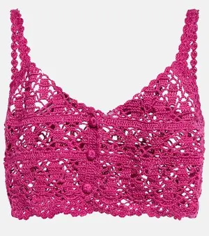 Anna Kosturova Bianca Crochet Cotton Crop Top - Pink