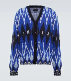 Amiri Argyle Alpaca And Mohair-blend Cardigan - Blue