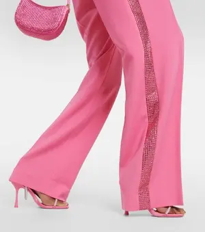 AREA Embellished Wool Wide-leg Pants