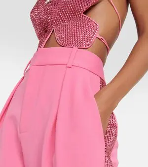 AREA Embellished Wool Wide-leg Pants