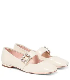 ROGER VIVIER Tres Vivier Patent Leather Ballerinas - White