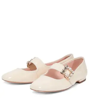 ROGER VIVIER Tres Vivier Patent Leather Ballerinas - White