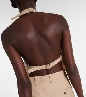 Wardrobe.NYC Halterneck Cotton-blend Drill Top - Beige