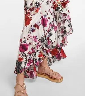 Camilla Floral Ruffled Silk Wrap Dress - Multicoloured