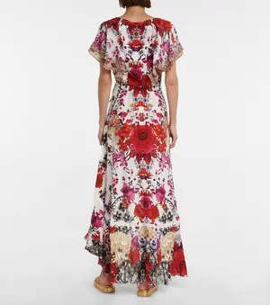 Camilla Floral Ruffled Silk Wrap Dress - Multicoloured