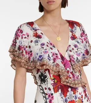 Camilla Floral Ruffled Silk Wrap Dress - Multicoloured