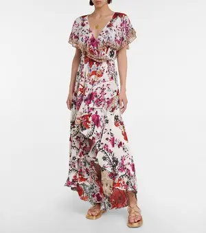 Camilla Floral Ruffled Silk Wrap Dress - Multicoloured