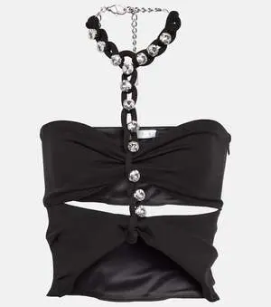 AREA Chain-link Embellished Halter Top - Black