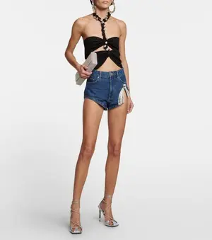 AREA Chain-link Embellished Halter Top