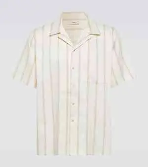 Commas Striped Linen-blend Bowling Shirt - White