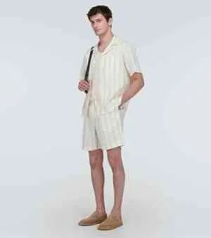 Commas Striped Linen-blend Bowling Shirt