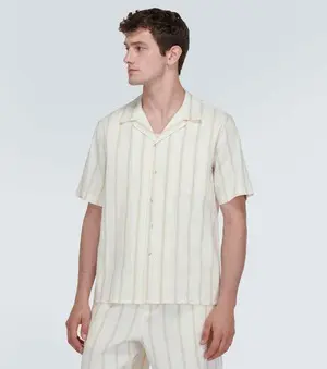 Commas Striped Linen-blend Bowling Shirt