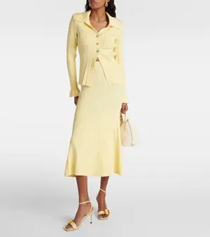SELF-PORTRAIT Ribbed Knit Flared Midi Skirt