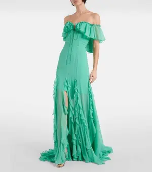 Costarellos Off-shoulder Corset Gown