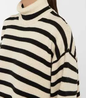 TOTEME Striped Turtleneck Wool-blend Sweater - Beige