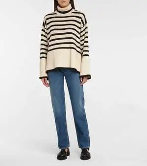 TOTEME Striped Turtleneck Wool-blend Sweater - Beige
