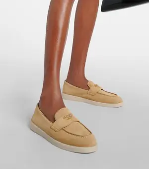 Prada Saint Tropez Suede Loafers - Beige