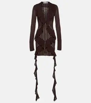 DION LEE Ruffled Pointelle Minidress - Brown