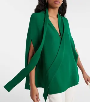 Valentino Garavani Caped Tie-neck Blouse