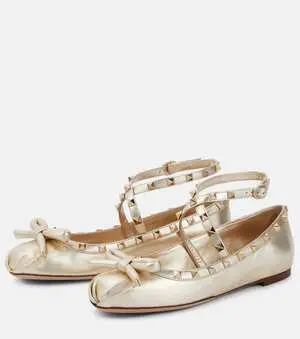Valentino Garavani Rockstud Metallic Leather Ballet Flats - Gold