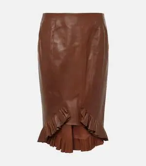 TOM FORD Ruffled Leather Midi Skirt