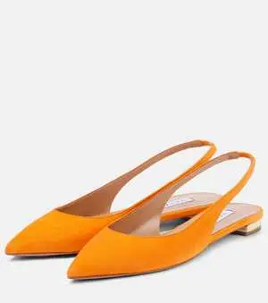 AQUAZZURA Purist Suede Slingback Flats - Orange