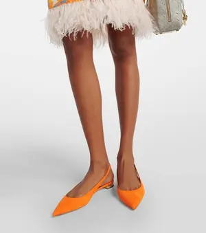 AQUAZZURA Purist Suede Slingback Flats - Orange