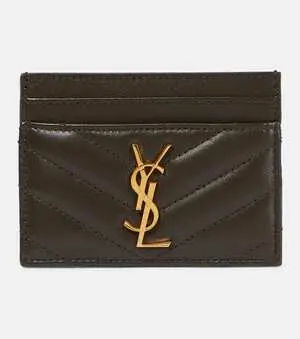 Saint Laurent Cassandre Matelasse Leather Card Holder - Green