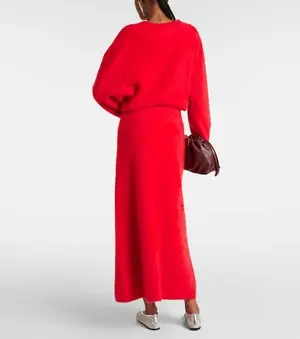 LISA YANG Asta Cashmere Midi Skirt - Red