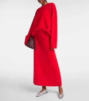 LISA YANG Asta Cashmere Midi Skirt - Red