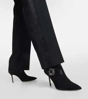 Manolo Blahnik Plinianu Embellished Suede Ankle Boots