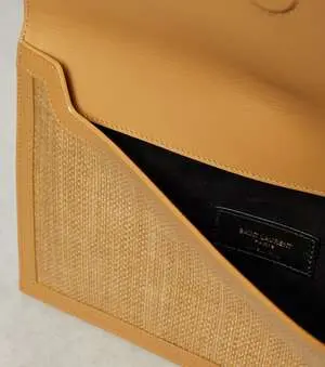 Saint Laurent Uptown Raffia Clutch - Neutrals