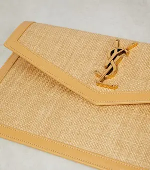 Saint Laurent Uptown Raffia Clutch - Neutrals