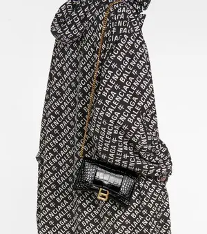 Balenciaga Hourglass Croc-effect Leather Wallet On Chain - Black