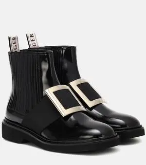 ROGER VIVIER Chelsea Viv' Leather Ankle Boots - Black