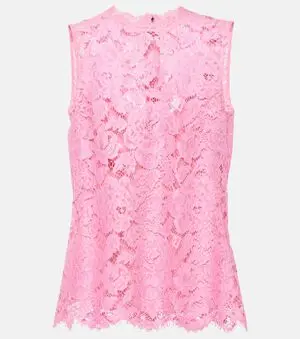 Dolce & Gabbana Floral Lace Top - Pink