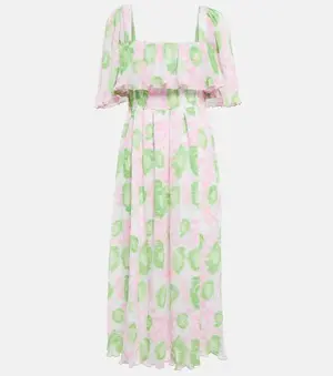 GANNI Floral Pleated Georgette Midi Dress - Multicoloured