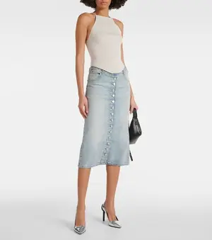 COURREGES Multiflex Denim Midi Skirt